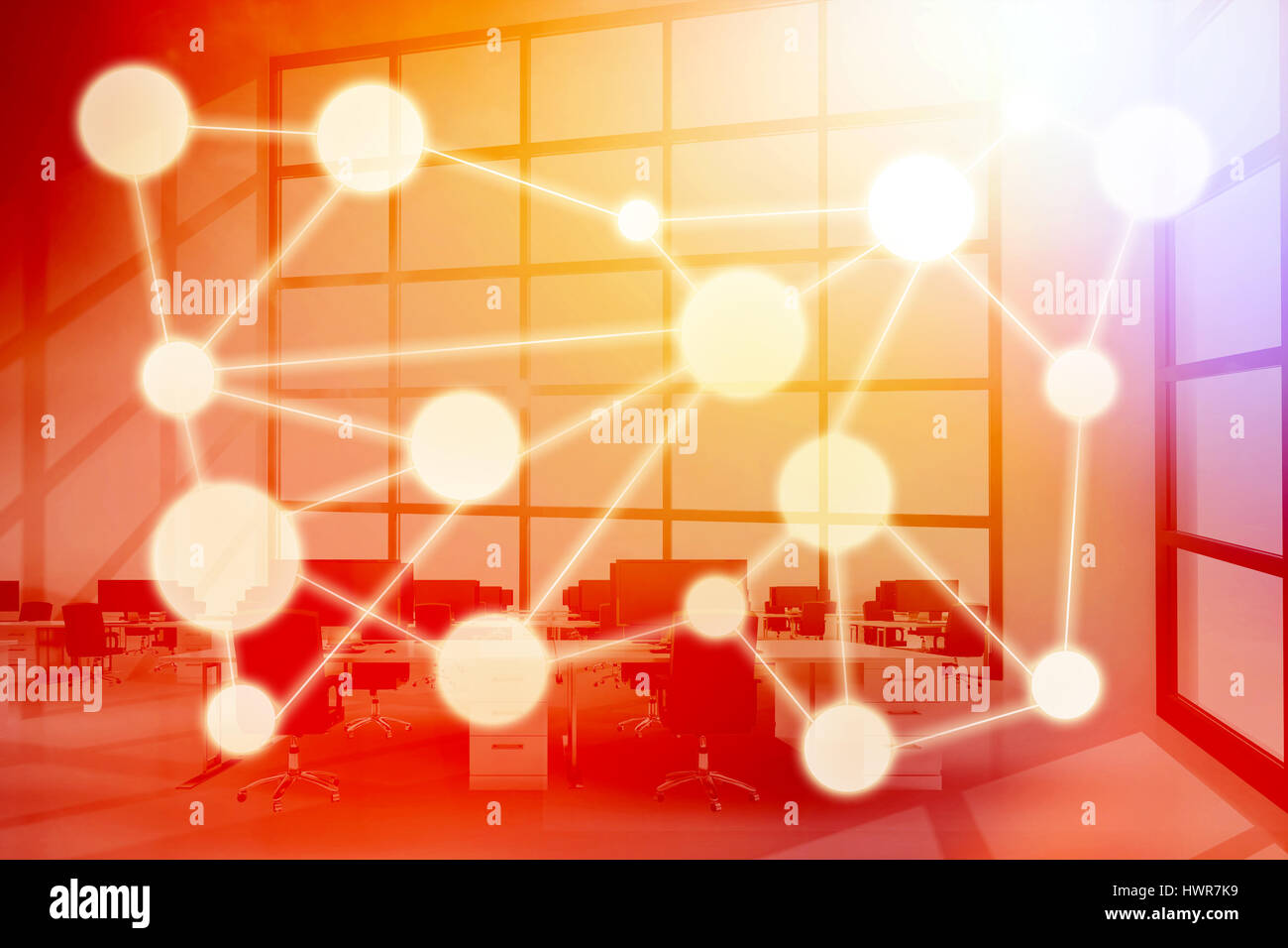 Progress icons against interior of empty office Stock Photo - Alamy