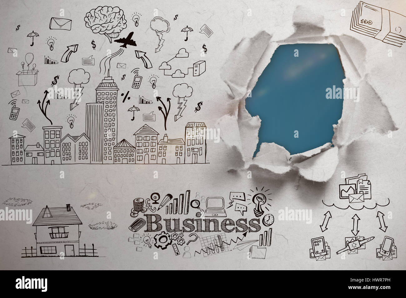 Composite image of business icons against dark blue background 3d Stock ...