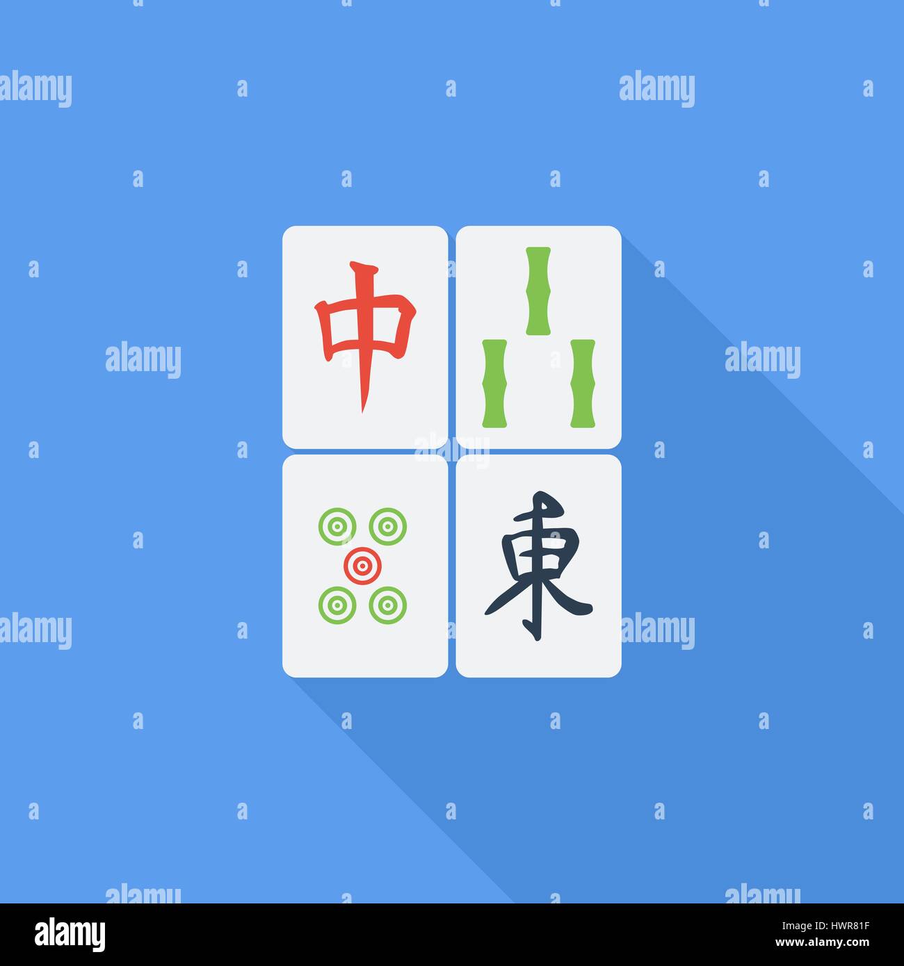 Mahjong icon. Flat vector related icon with long shadow for web and ...