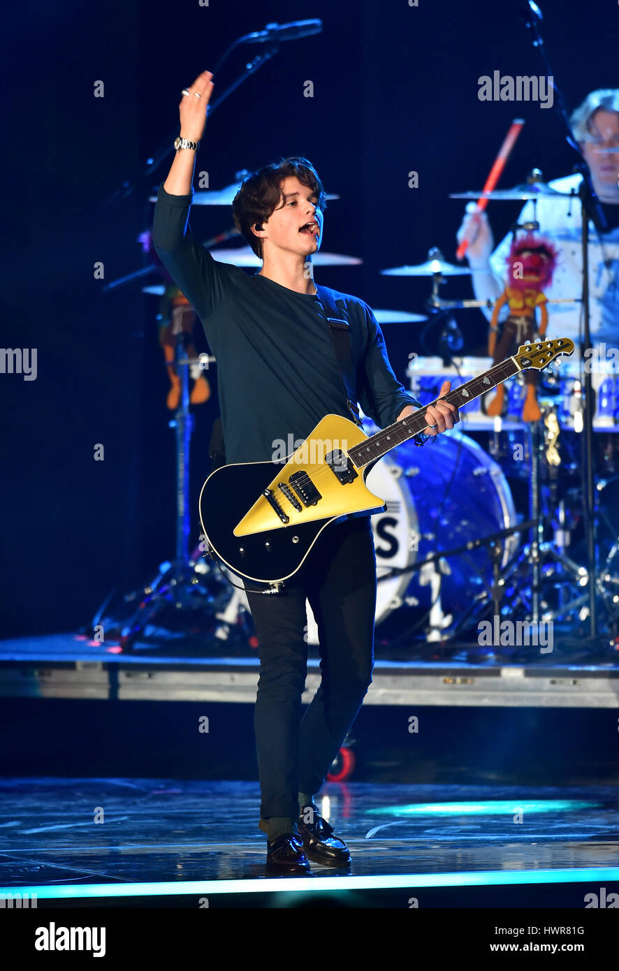 Brad Simpson of The Vamps on stage at the We Day UK charity event and ...