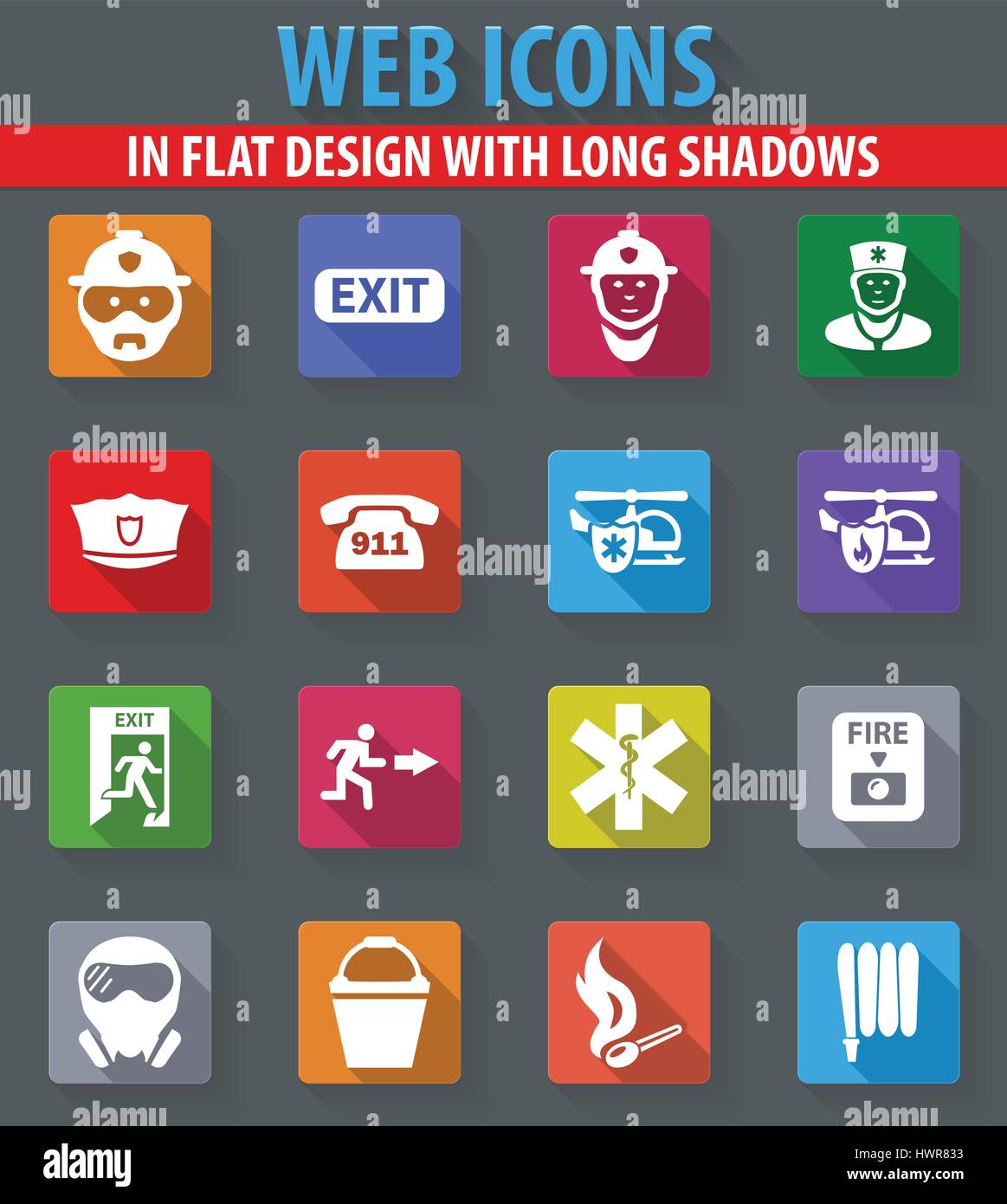 Emergency web icons in flat design with long shadows Stock Vector Image ...