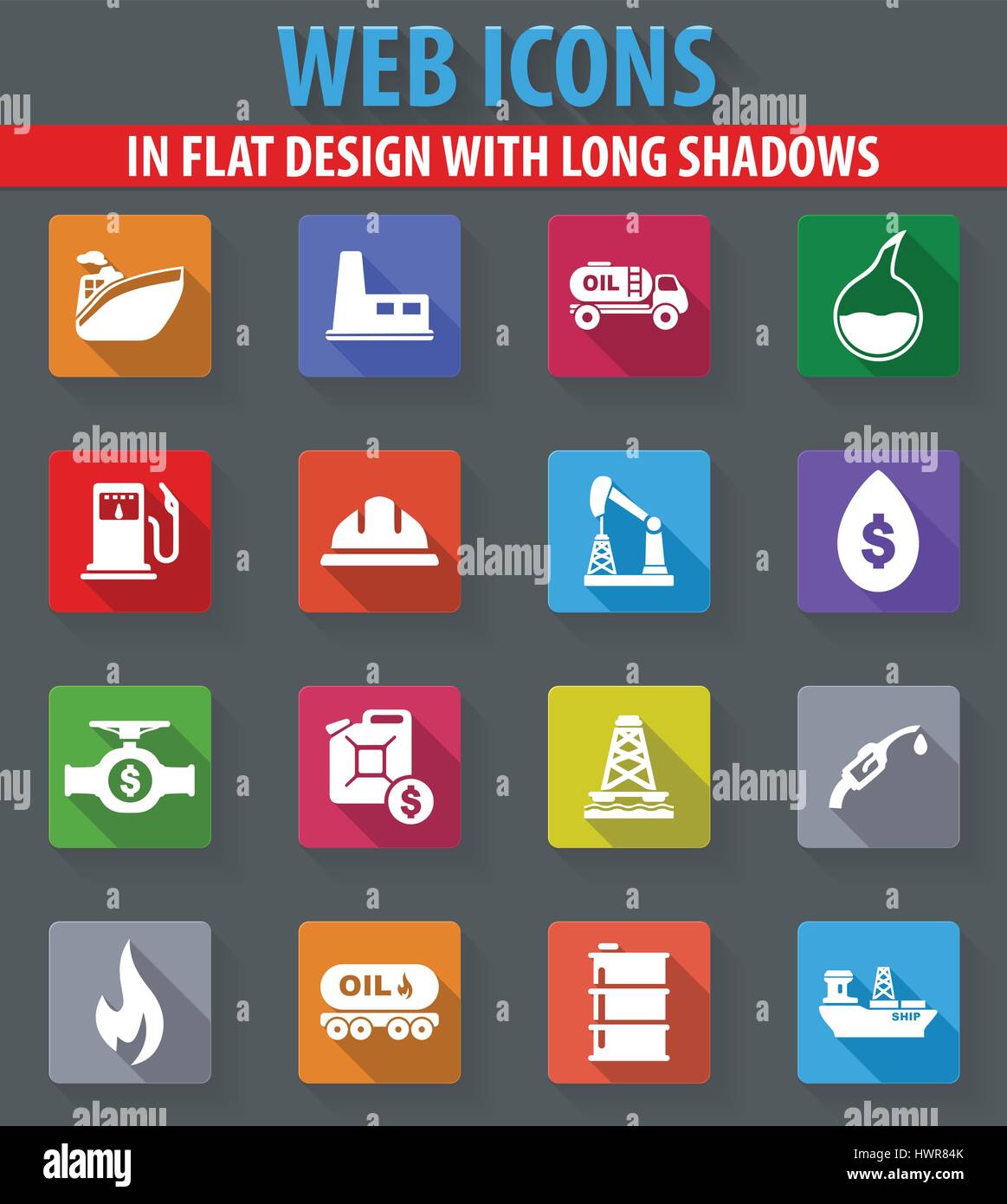 Extraction of oil web icons in flat design with long shadows Stock ...