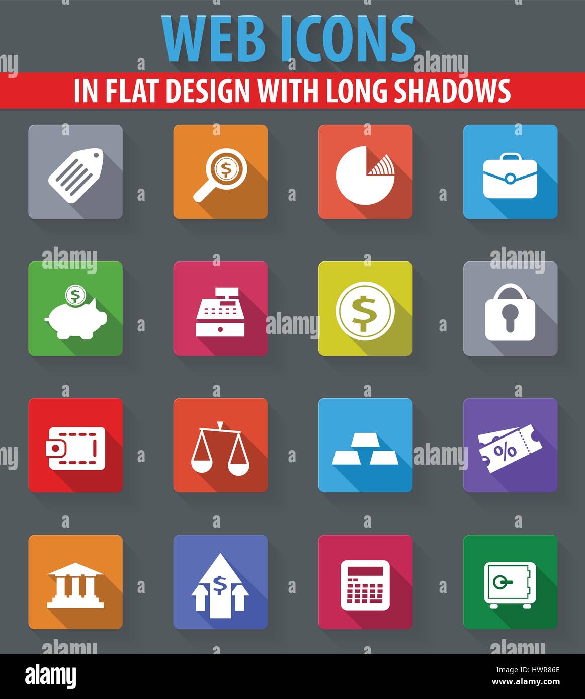 finance web icons in flat design with long shadows Stock Vector Image ...