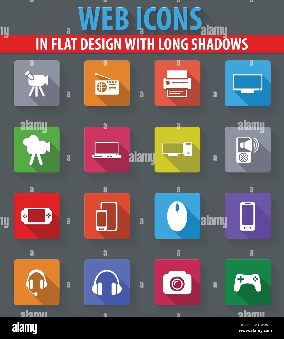 Gadget web icons in flat design with long shadows Stock Vector Image ...