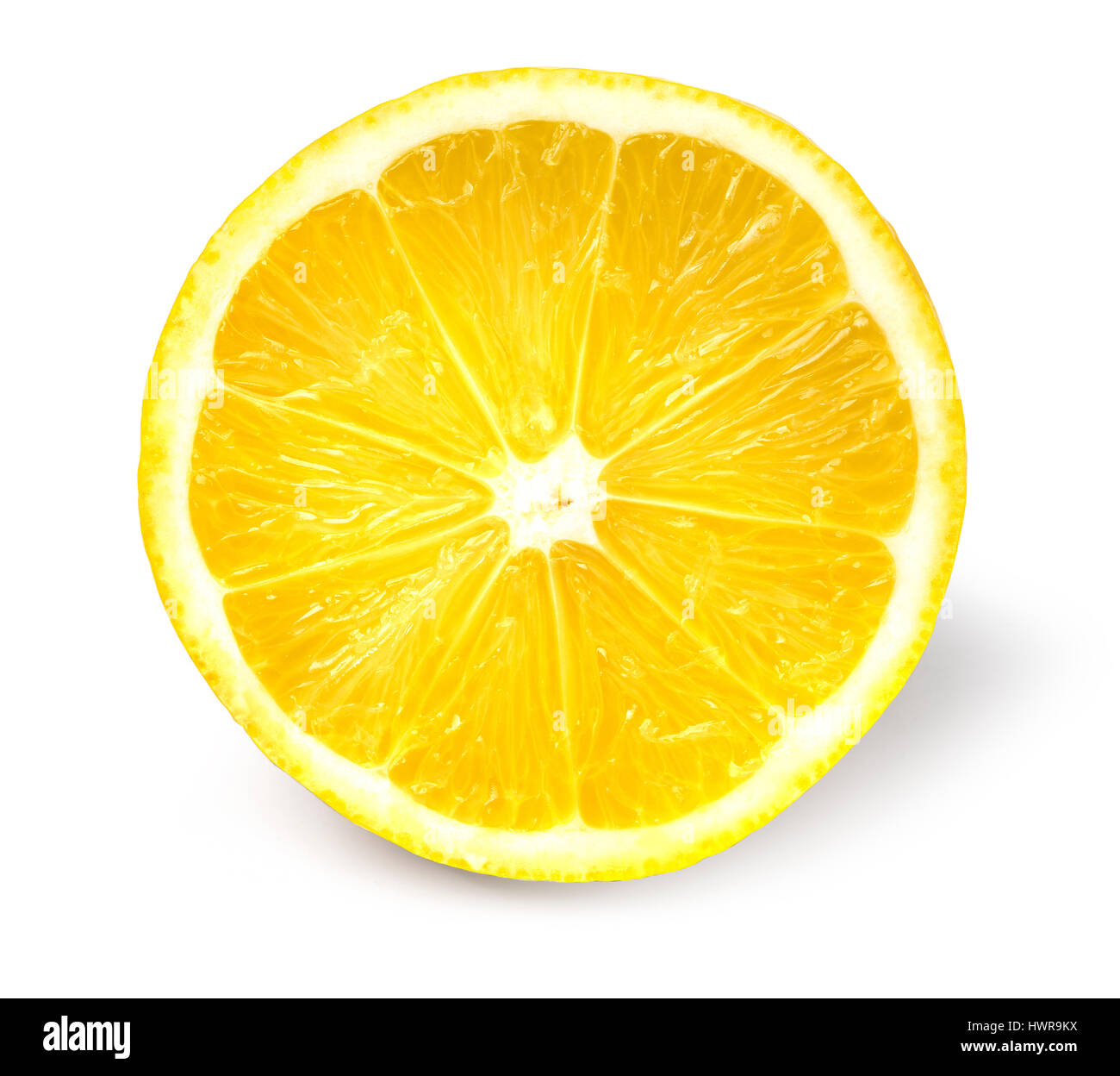 Juicy yellow slice of lemon, white background, isolated, with clipping ...