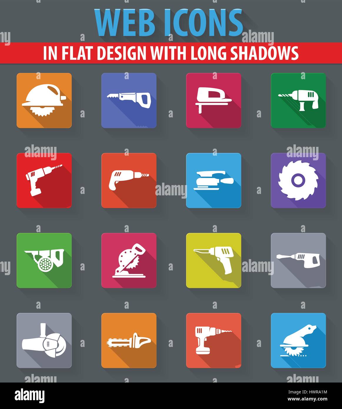 Power tools web icons in flat design with long shadows Stock Vector ...