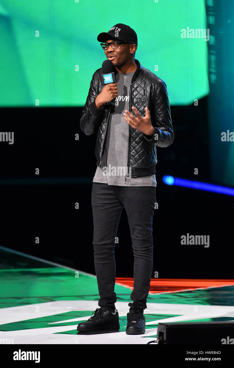 A Speaker on stage at the We Day UK charity event and concert, The SSE ...