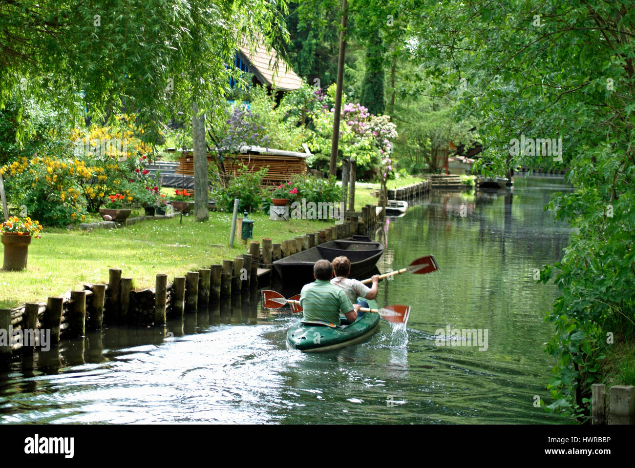 Paddlers trip in the Spreewald near Lehde village, Germany Stock Photo ...