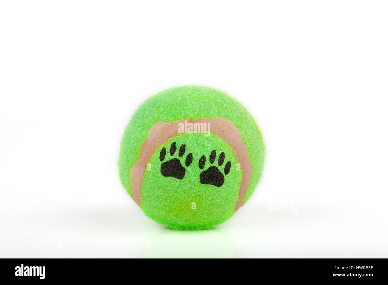 Bright dog tennis balls with paw prints. Isolated on white surface ...