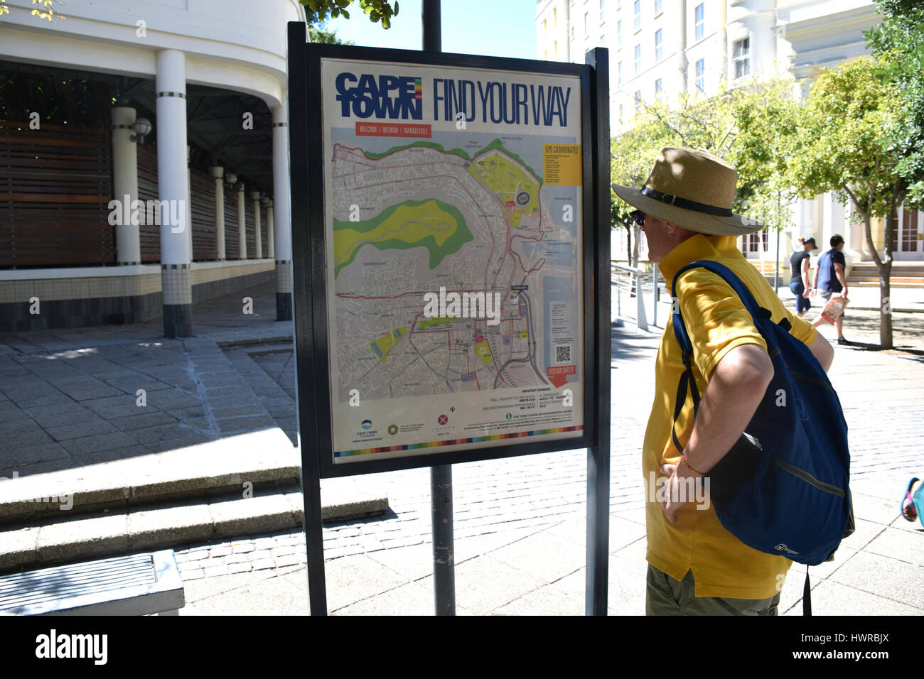 Tourist looking at information signs, Cape Town, South Africa Stock ...