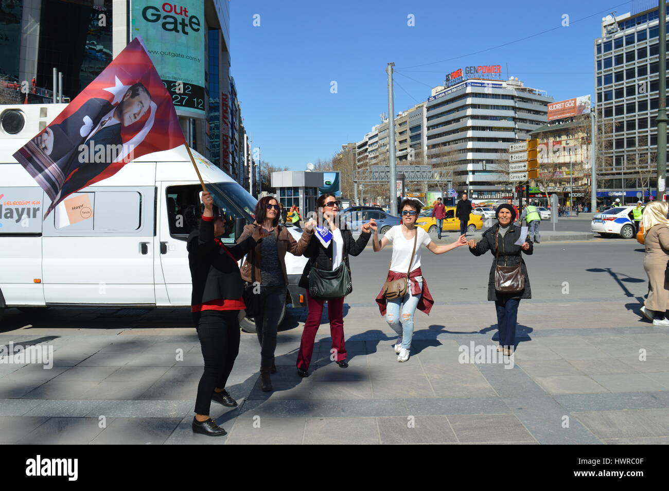 Ankara, Turkey. 22nd Mar, 2017. Women are dancing with a Turkish flag ...