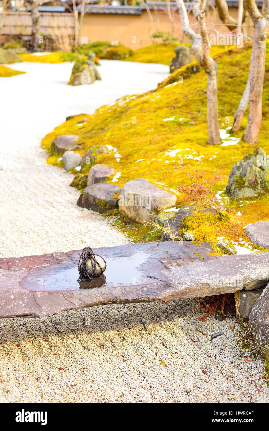 Tome ishi, a path blocking stone, on a small stone bridge, Matsushima ...