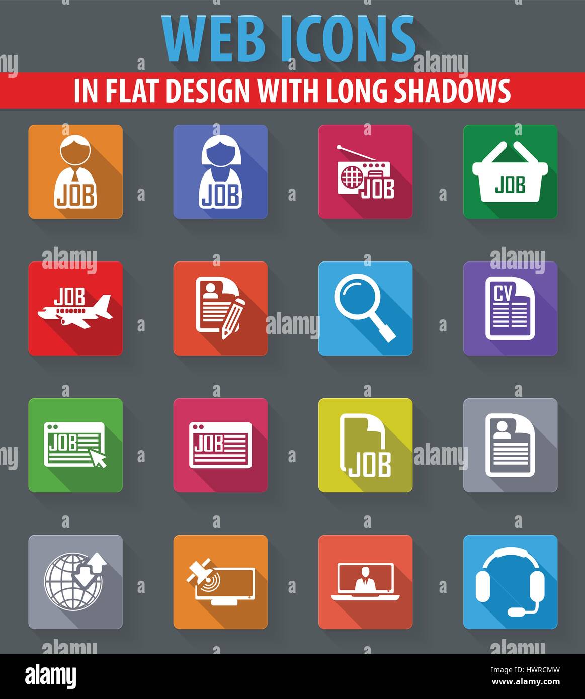 Job web icons in flat design with long shadows Stock Vector Image & Art ...