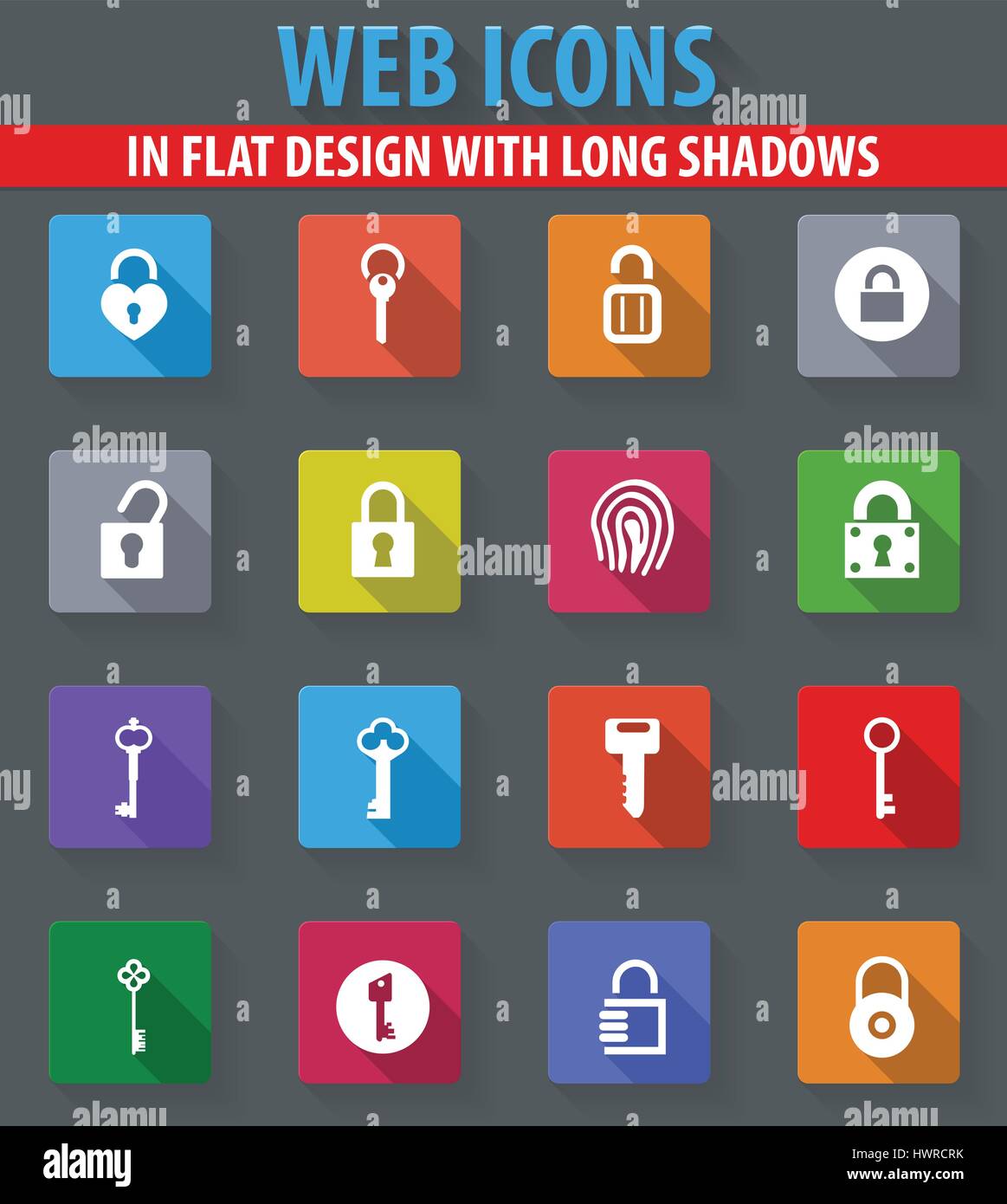 Lock and Key web icons in flat design with long shadows Stock Vector ...