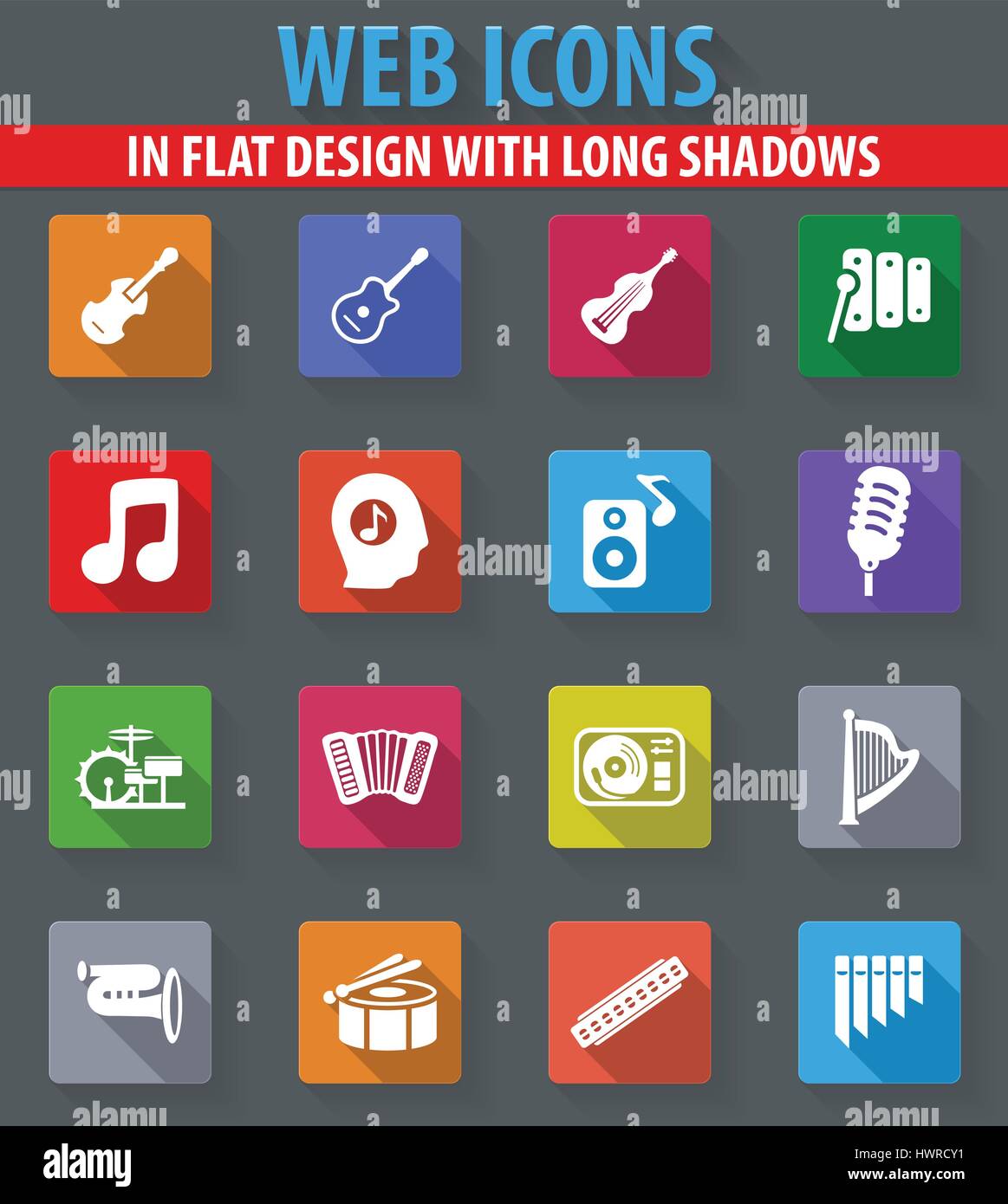 Music web icons in flat design with long shadows Stock Vector Image ...