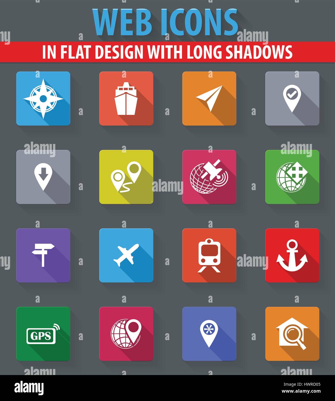 Navigation web icons in flat design with long shadows Stock Vector Image & Art - Alamy