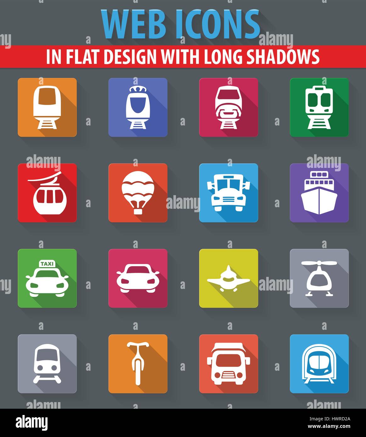 Public transport web icons in flat design with long shadows Stock ...