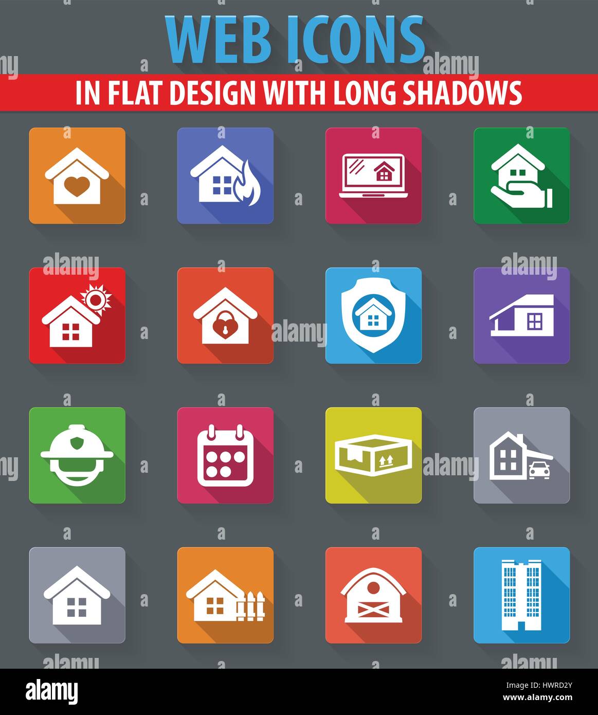 Real estate web icons in flat design with long shadows Stock Vector ...