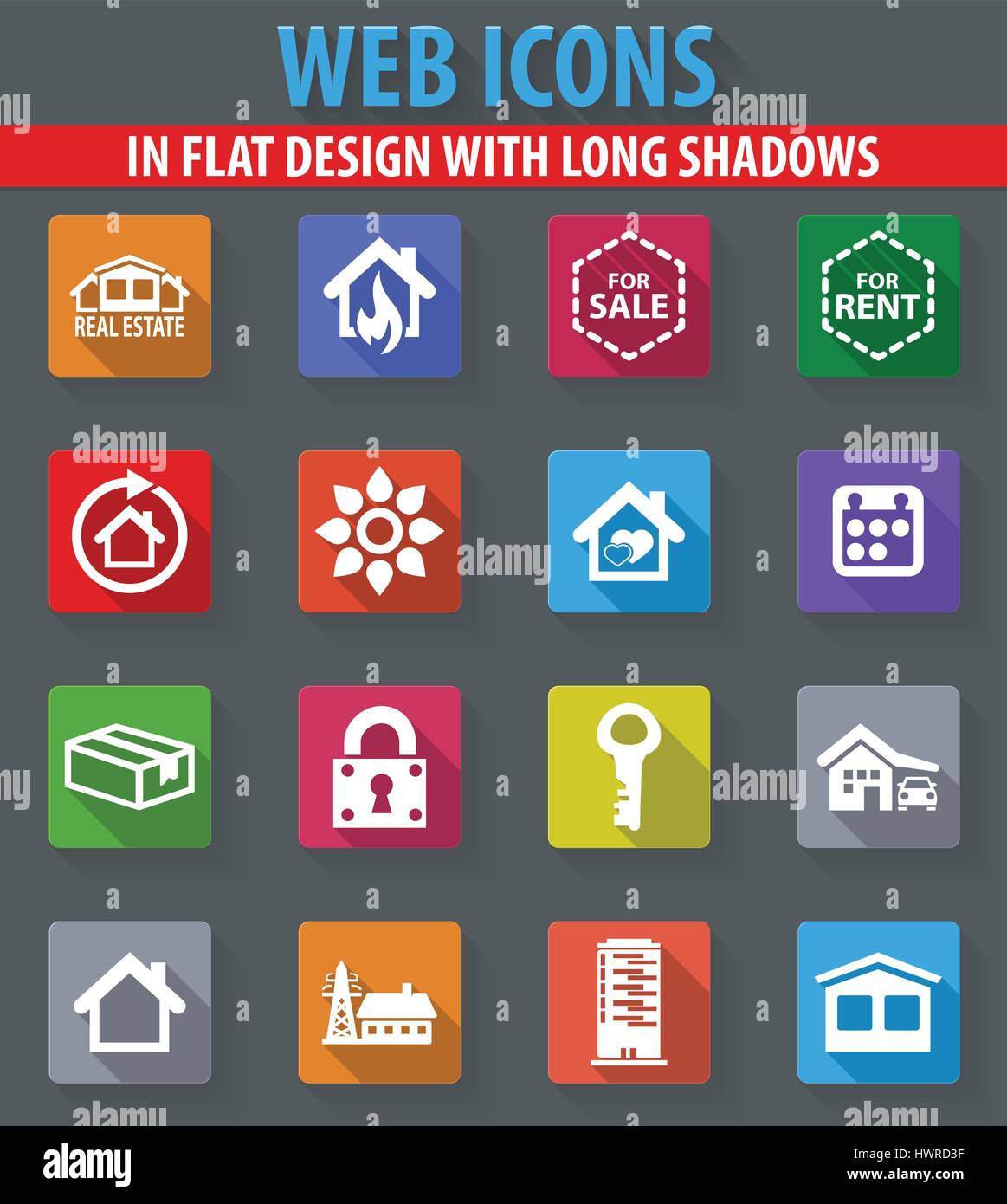 Real estate web icons in flat design with long shadows Stock Vector ...