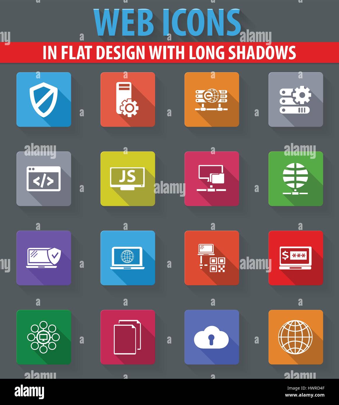 Internet, server, network web icons in flat design with long shadows Stock Vector Image & Art ...