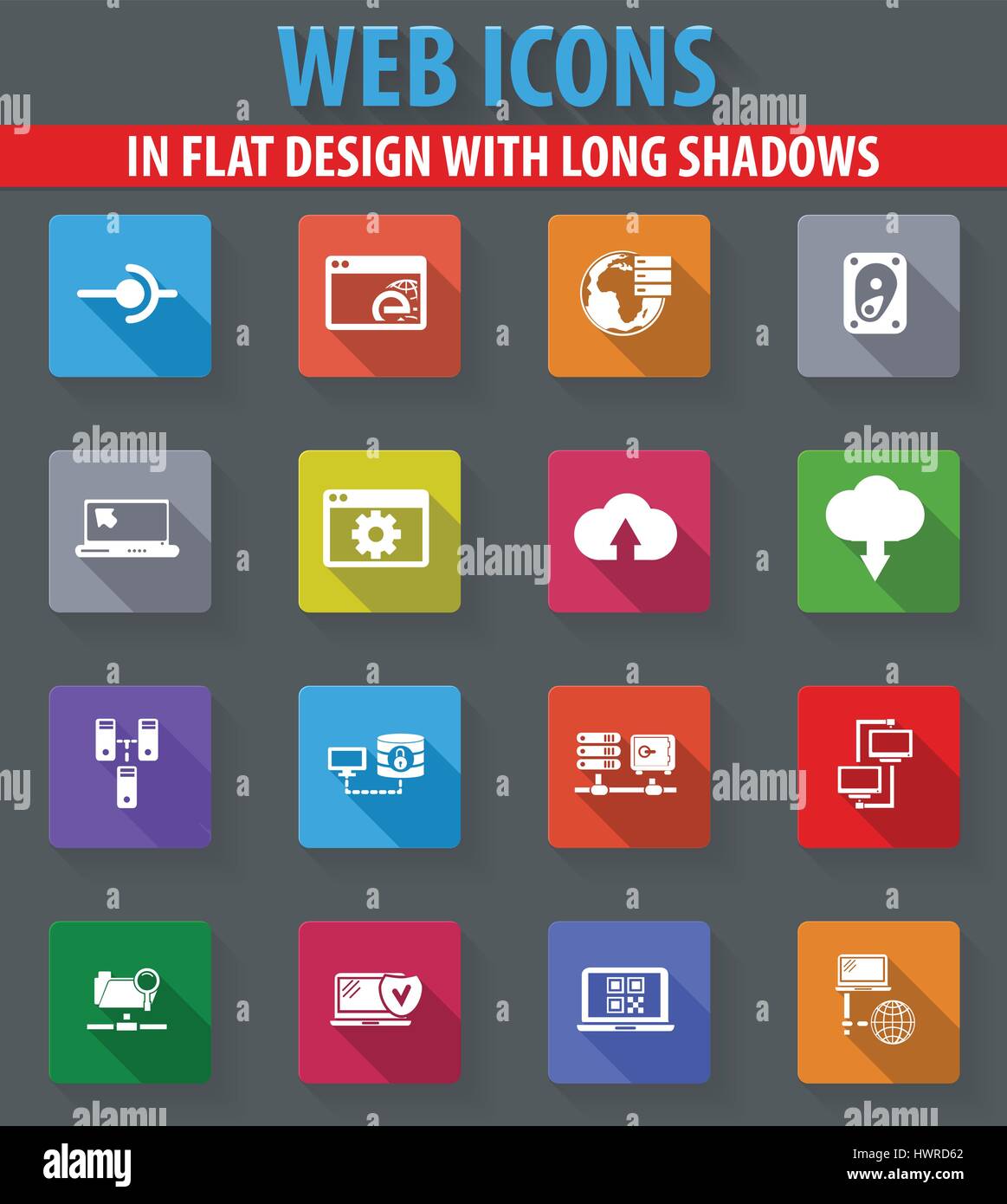Internet, server, network web icons in flat design with long shadows Stock Vector Image & Art ...