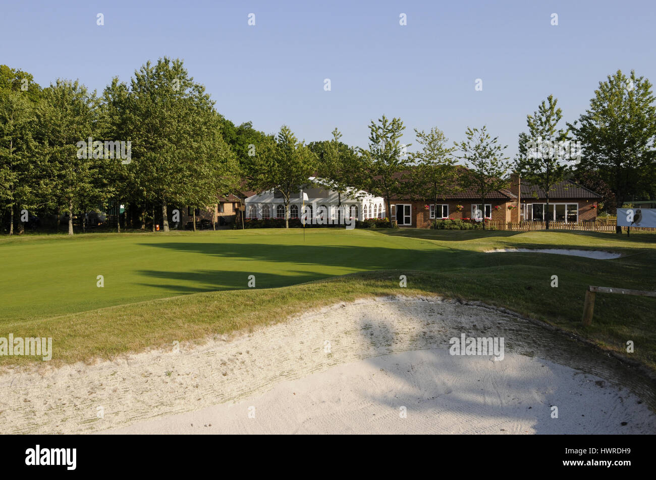 View over large Bunker to 18th Green and Clubhouse, Test Valley Golf ...