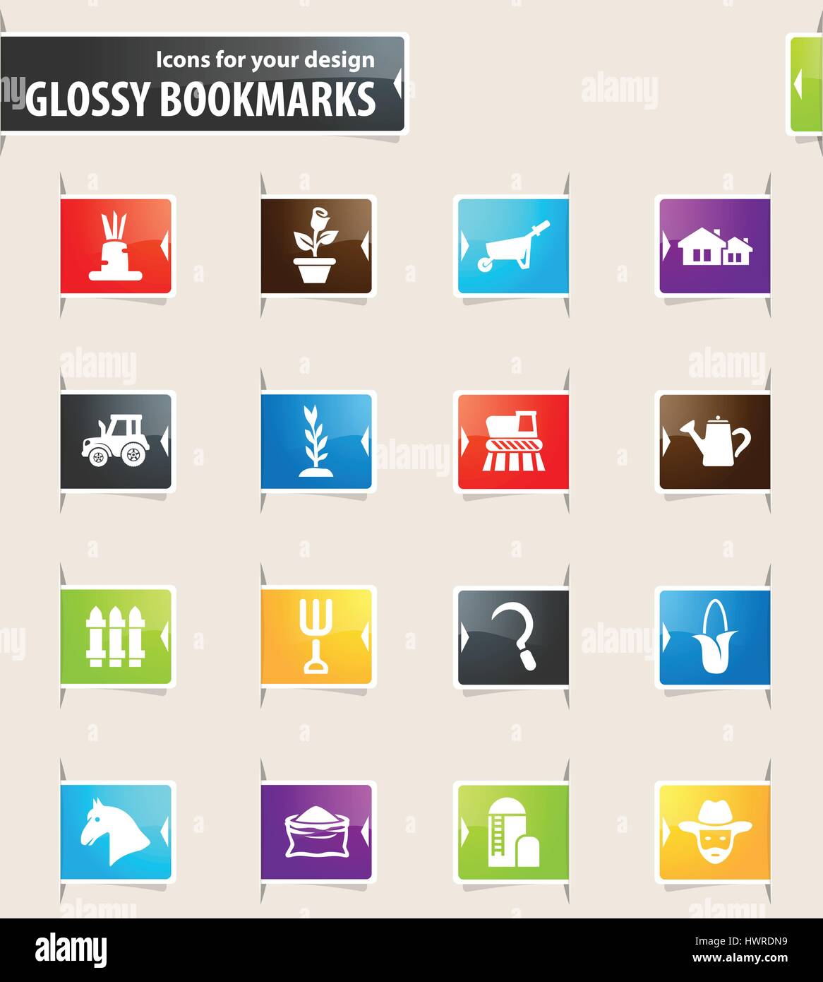 Agricultural icons for your design glossy bookmarks Stock Vector Image ...