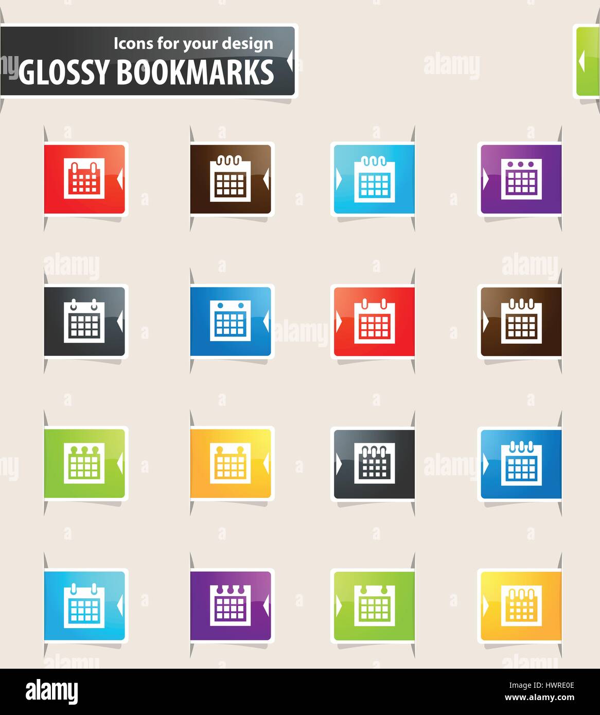 Calendar icons for your design glossy bookmarks Stock Vector Image ...