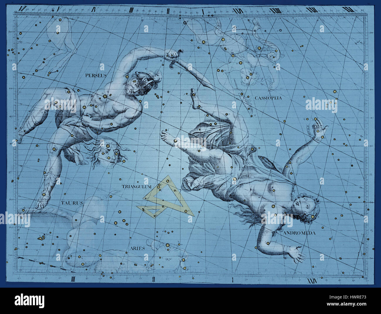 Constellation Perseus and Adromeda. Perseus coming to rescue of ...