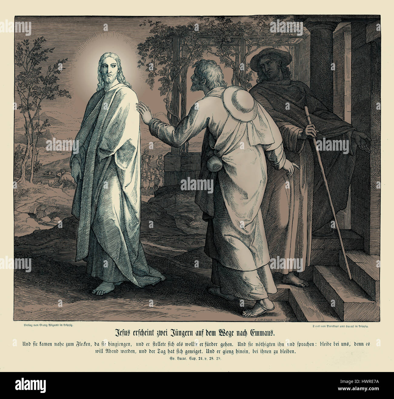 Jesus appears to two disciples on the road to Emmaus, Gospel of Luke chapter XXIV verses 28 - 29 ...