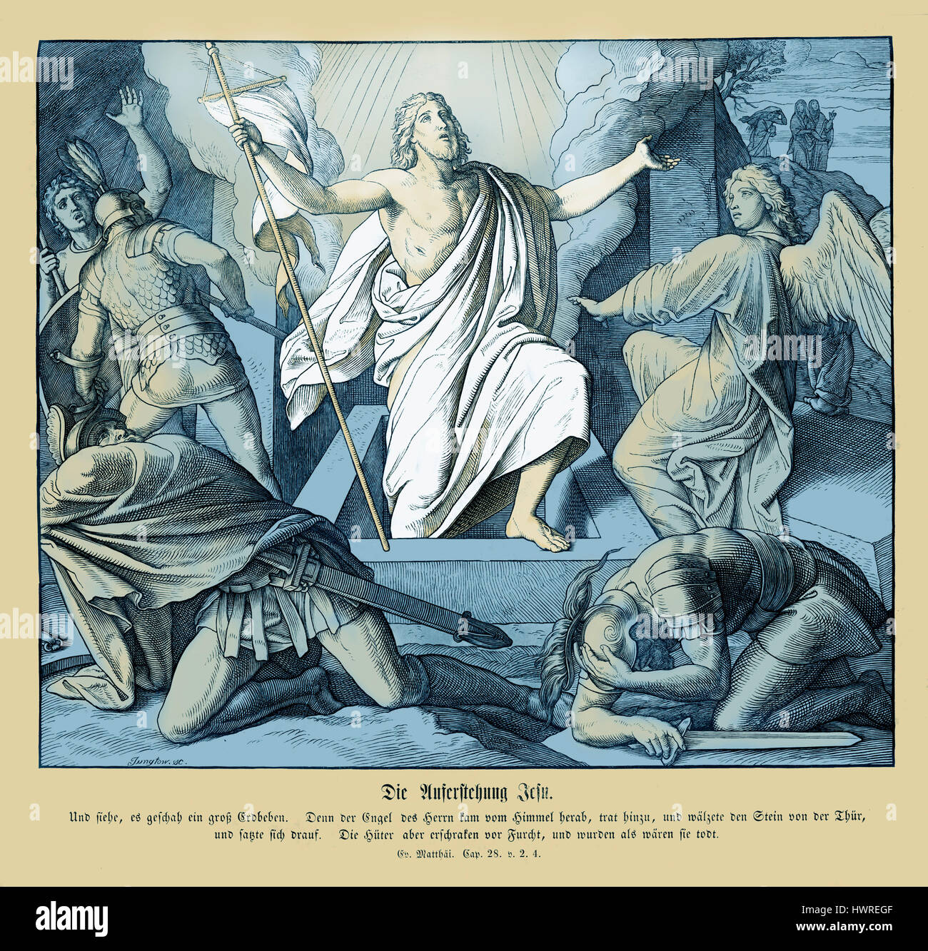 Resurrection of Jesus, Gospel of Matthew chapter XXVIII verses 2 - 4 ...