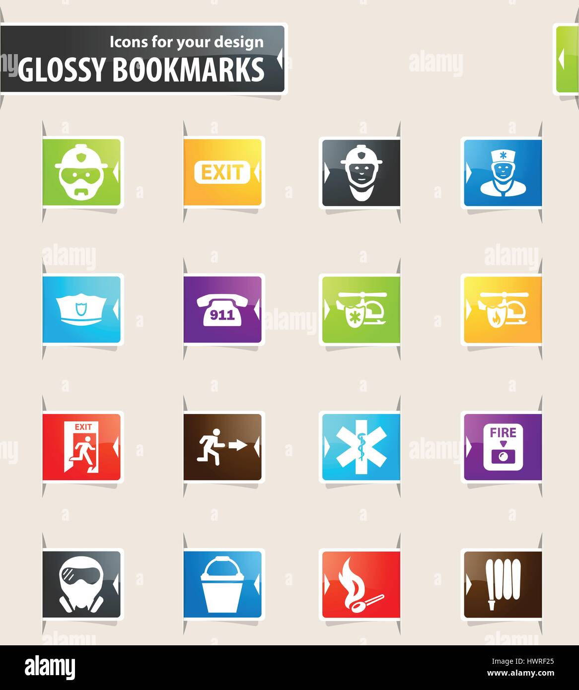 Emergency icons for your design glossy bookmarks Stock Vector Image ...