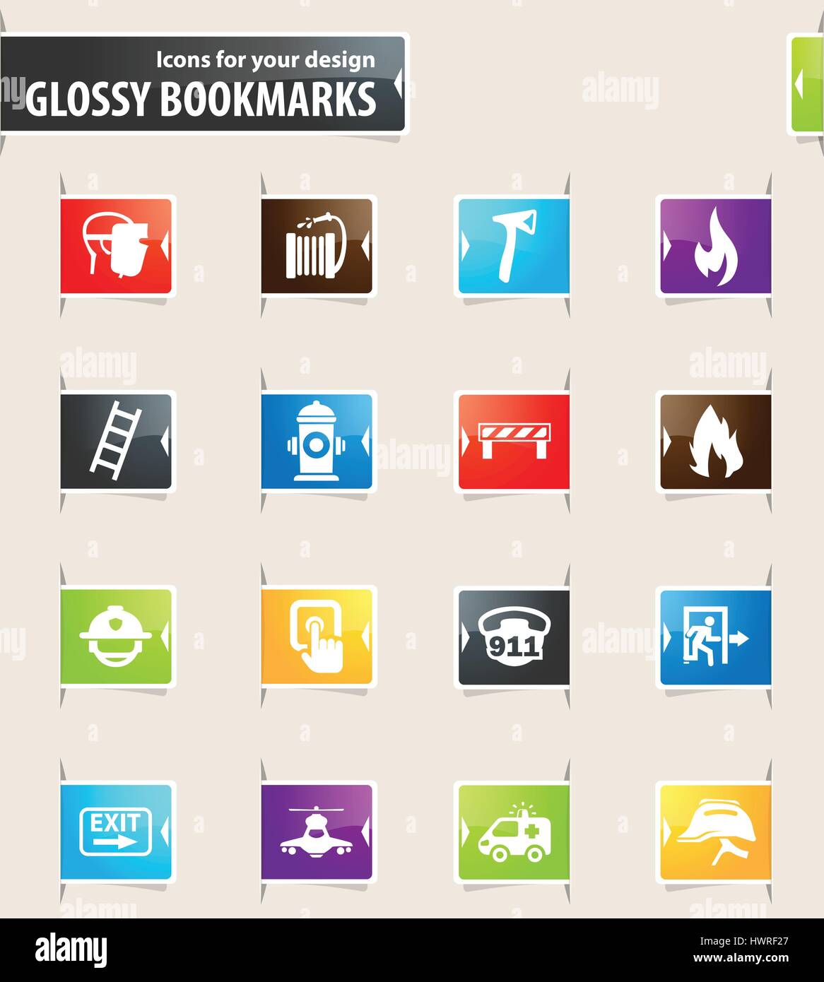 Emergency icons for your design glossy bookmarks Stock Vector Image ...