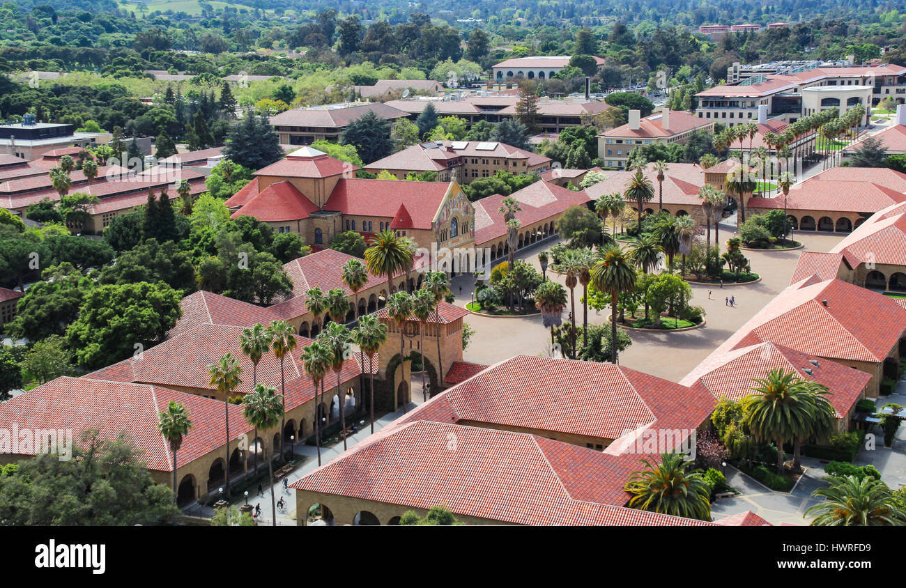 Stanford, CA - April 03 2014 : Aerial view of Stanford Universtity ...