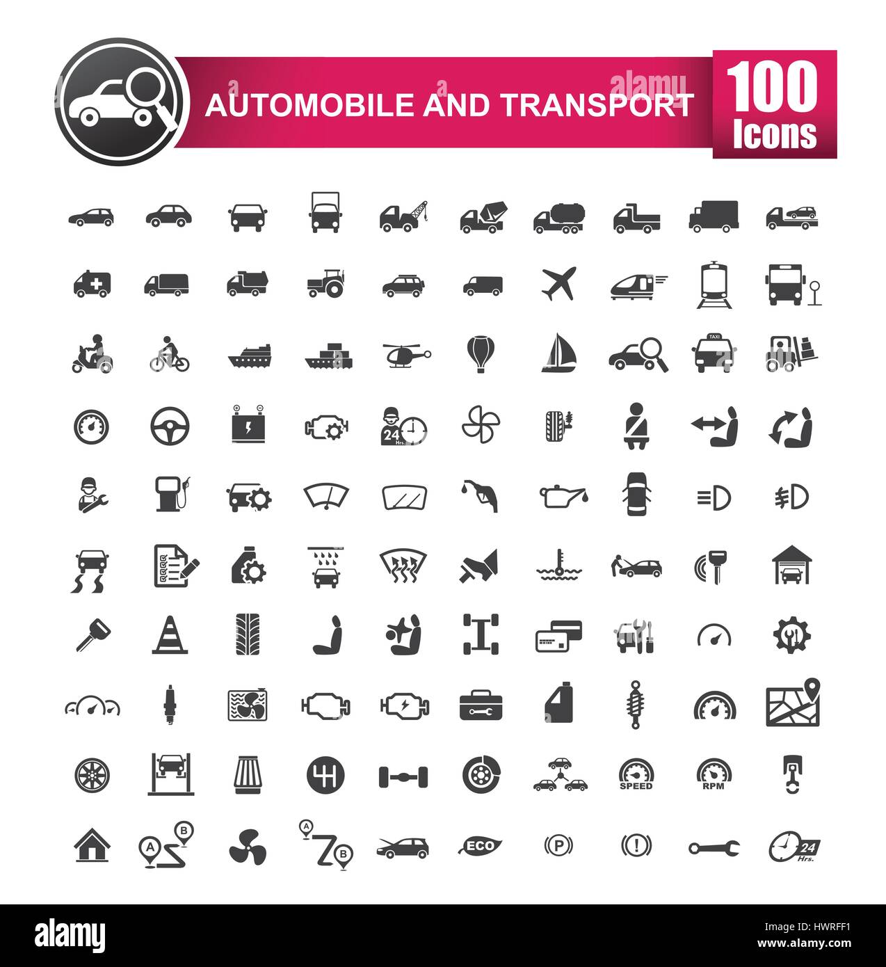 100 icons set of auto transport and logistic isolated on white ...