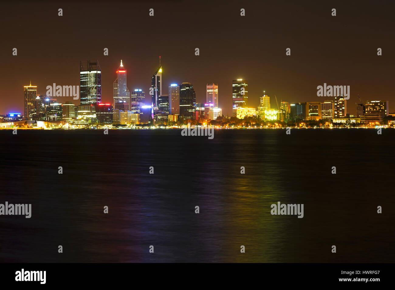 Perth at night, City Skyline, view over the swan river, Perth Australia ...