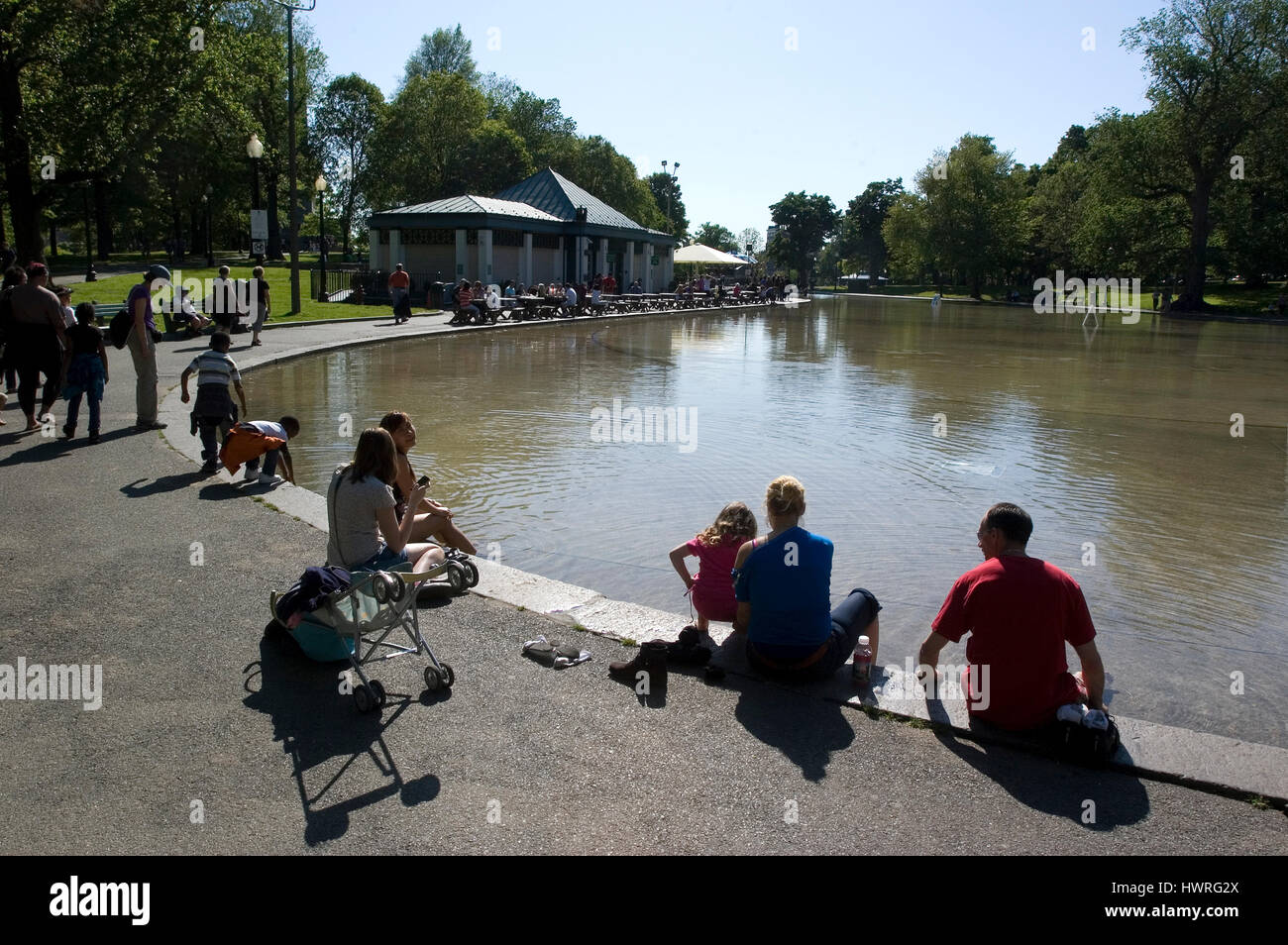 Relaxing around the Frog Pond on Boston Common, Massachusetts Stock ...