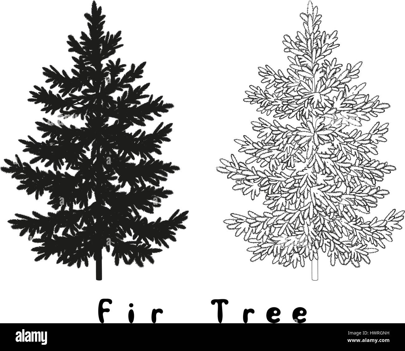 Christmas Tree Silhouet Contours and Inscriptions Stock Vector Image ...