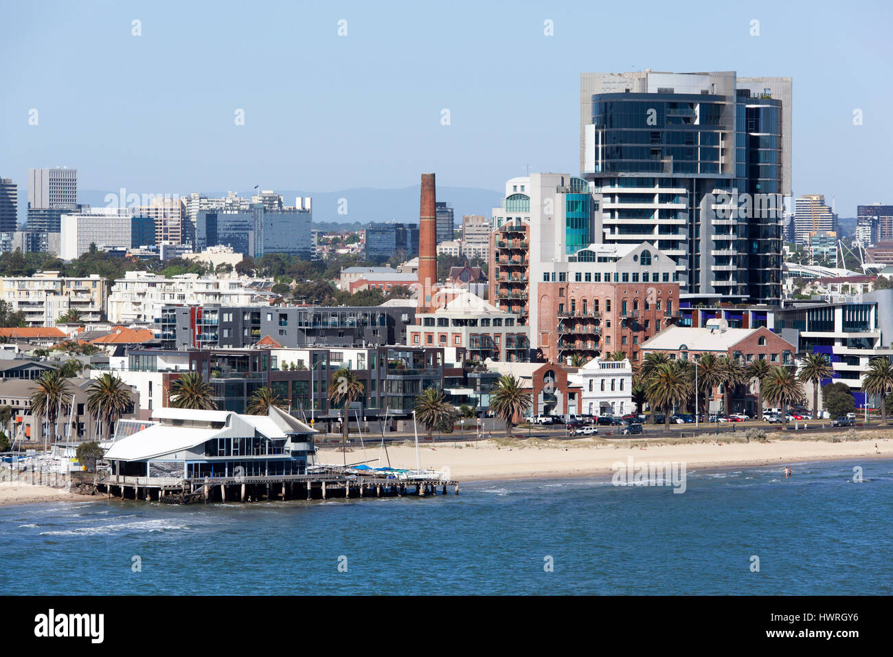 The view of Beach Street spreading along Melbourne city beach (Victoria ...