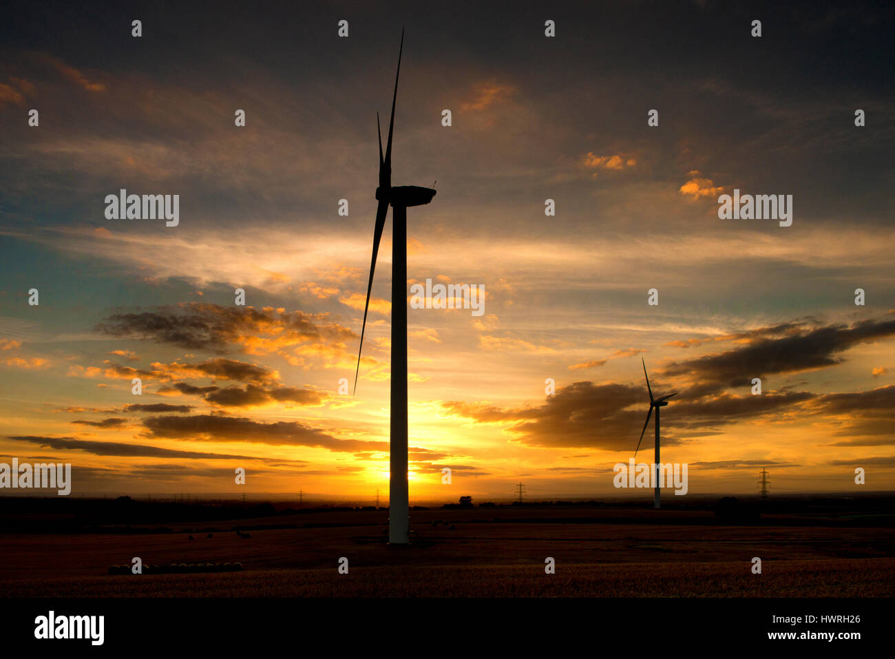 Wind turbines at sunset Stock Photo - Alamy
