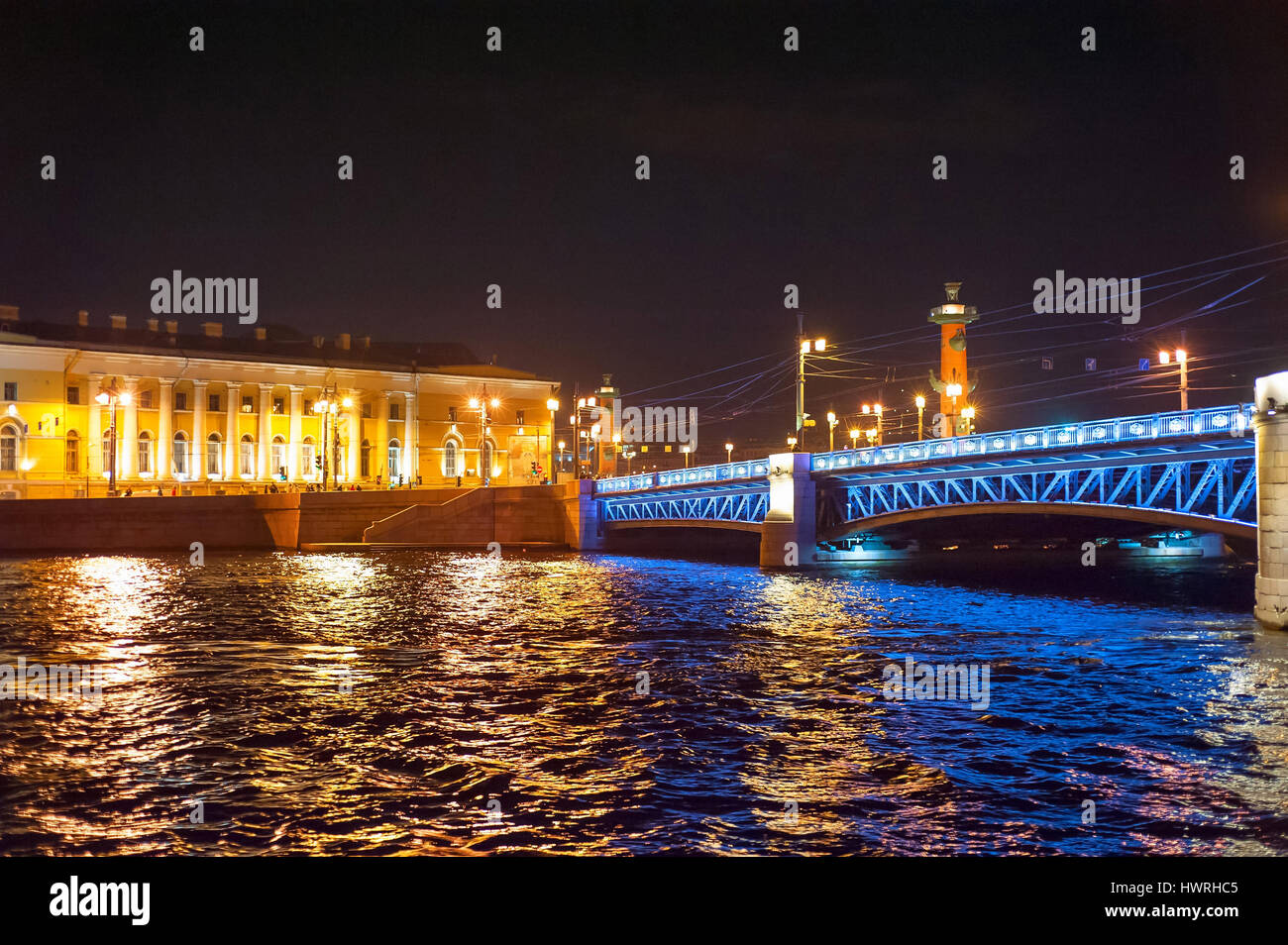 Night view of bridge in Saint-Petersburg city Stock Photo - Alamy