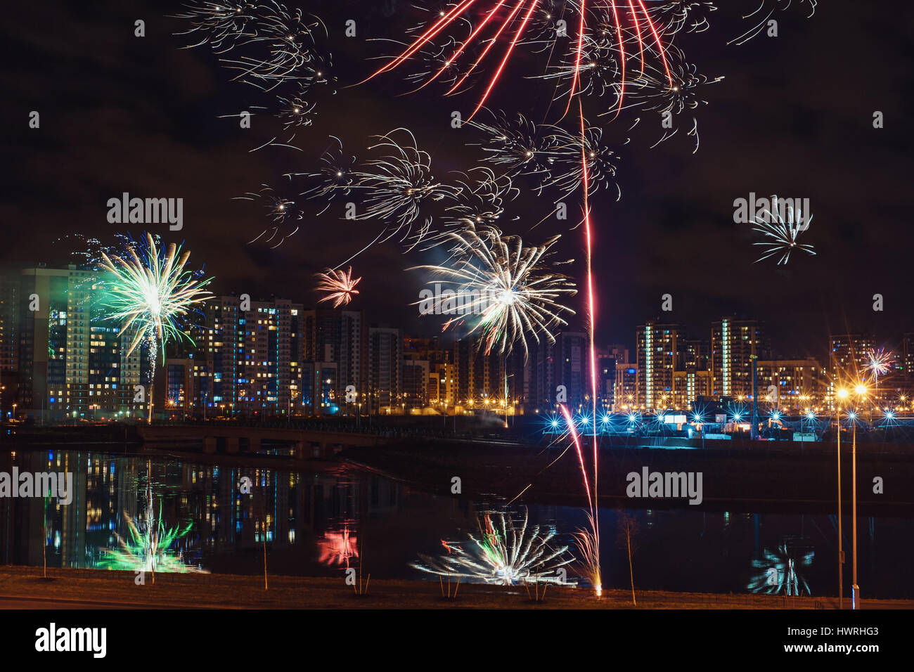 Fireworks in the night city Stock Photo - Alamy