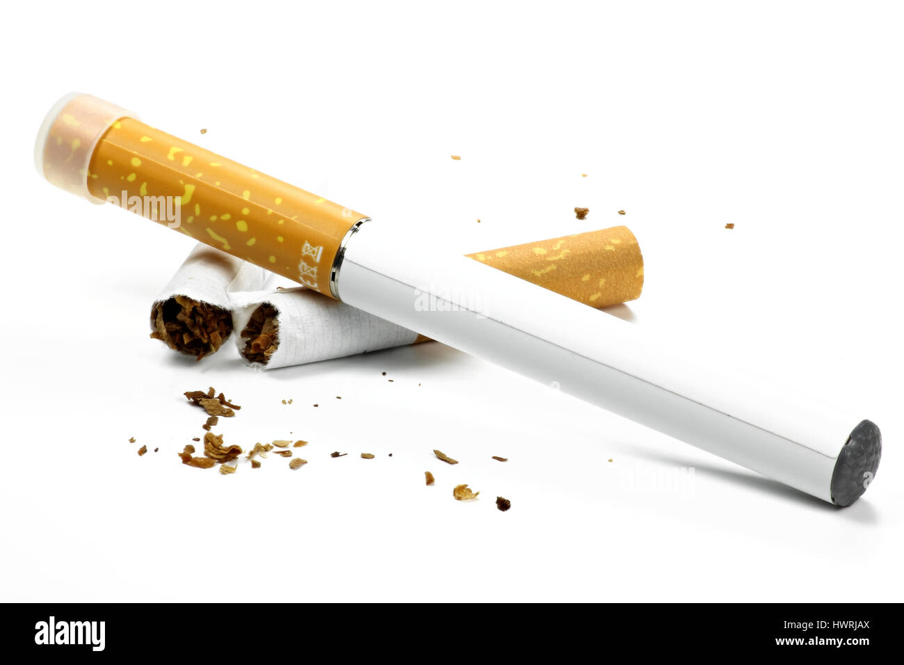 electronic and conventional cigarettes isolated on white background ...