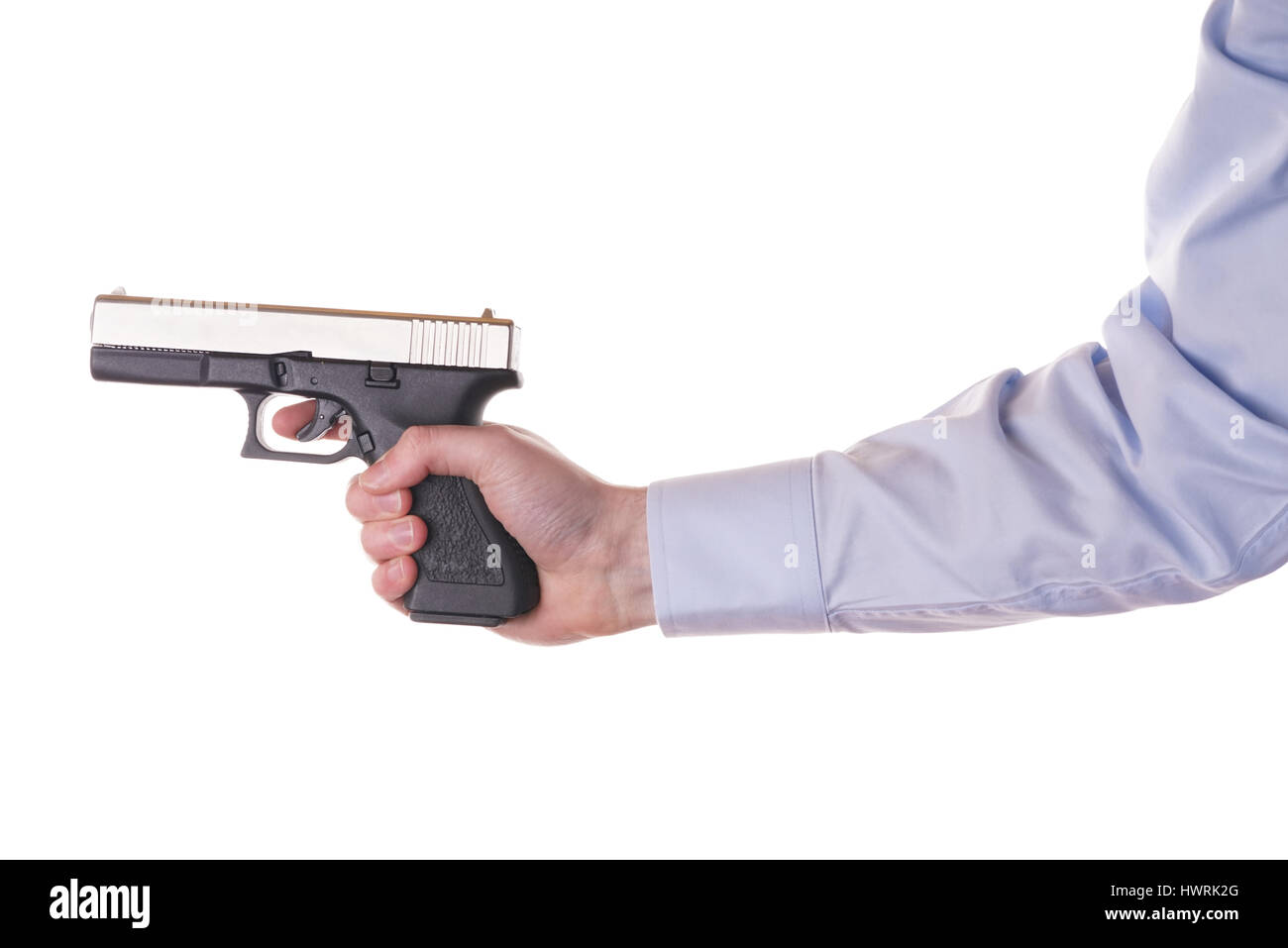 Stock Photo - Hand and arm holding gun isolated on white Stock Photo ...