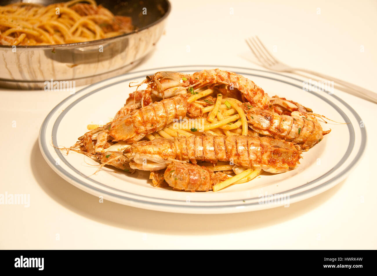 spaghetti with sea mantis,italy Stock Photo - Alamy