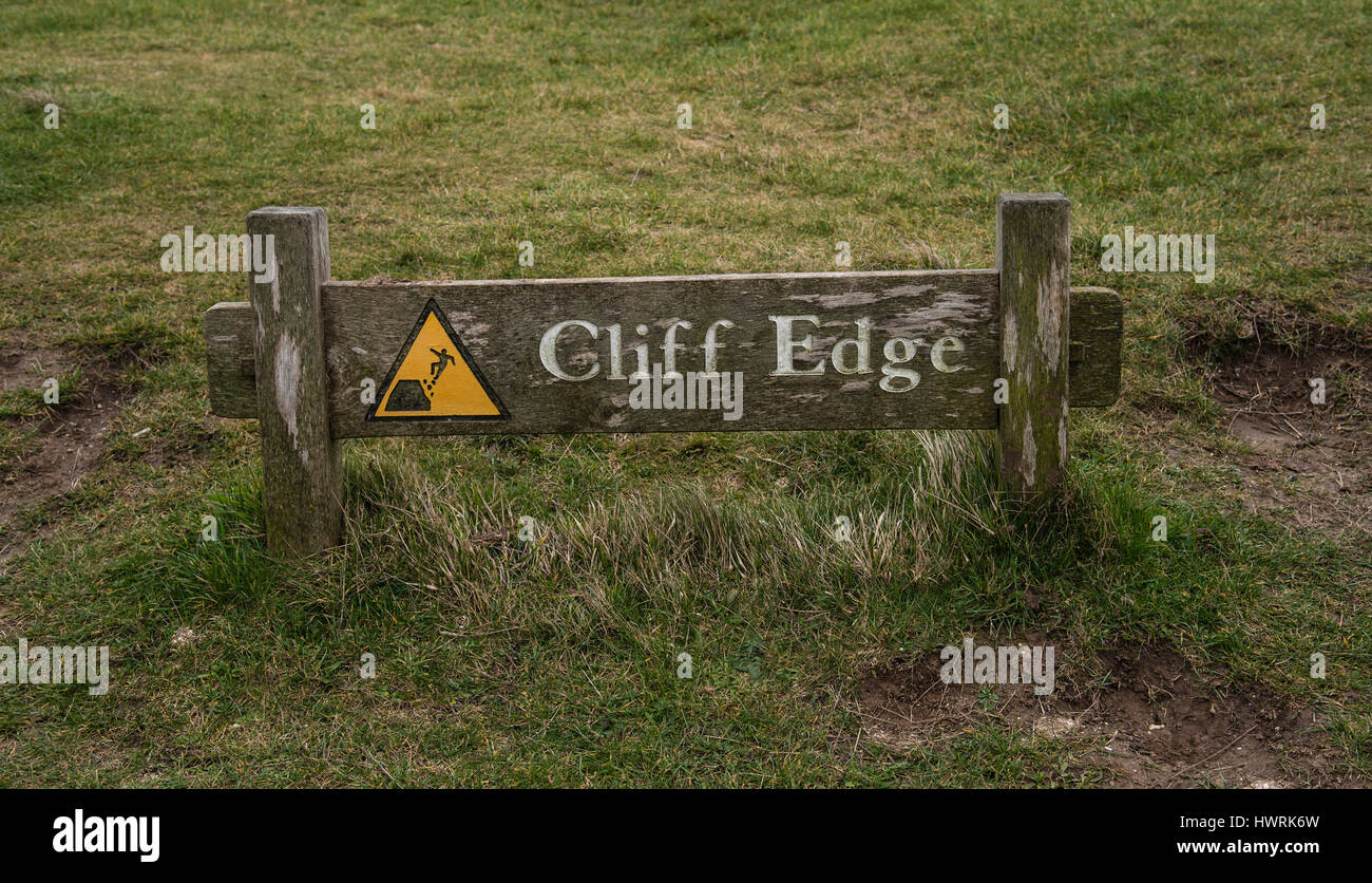 Cliff Edge Sign at Beachy Head Stock Photo - Alamy