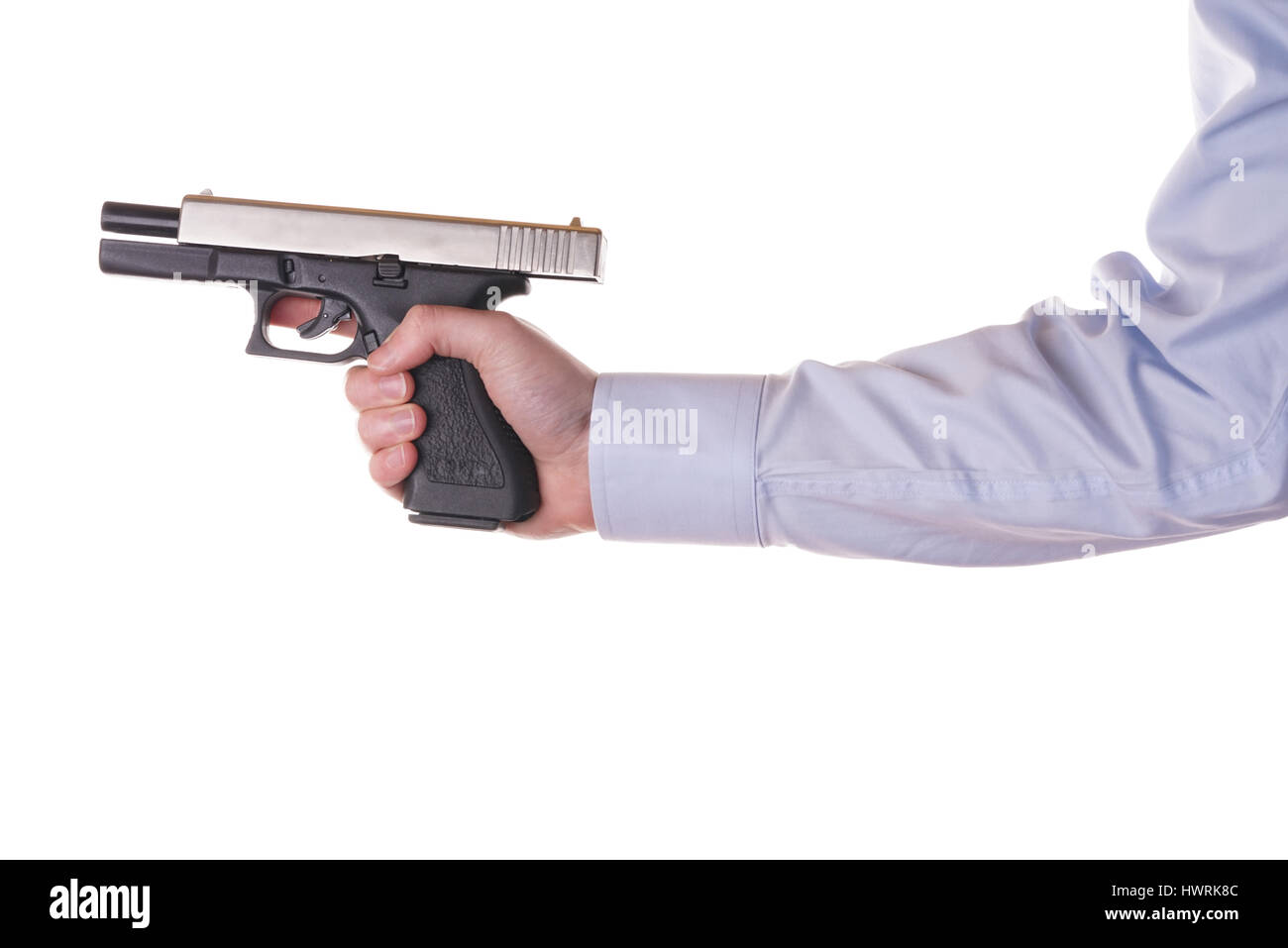 Stock Photo - Hand and arm holding gun isolated on white Stock Photo ...