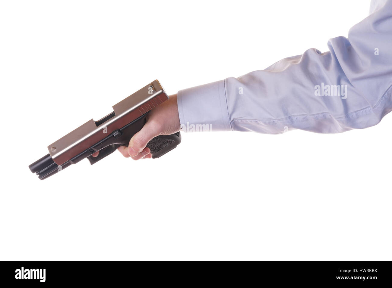 Stock Photo - Hand and arm holding gun isolated on white Stock Photo ...