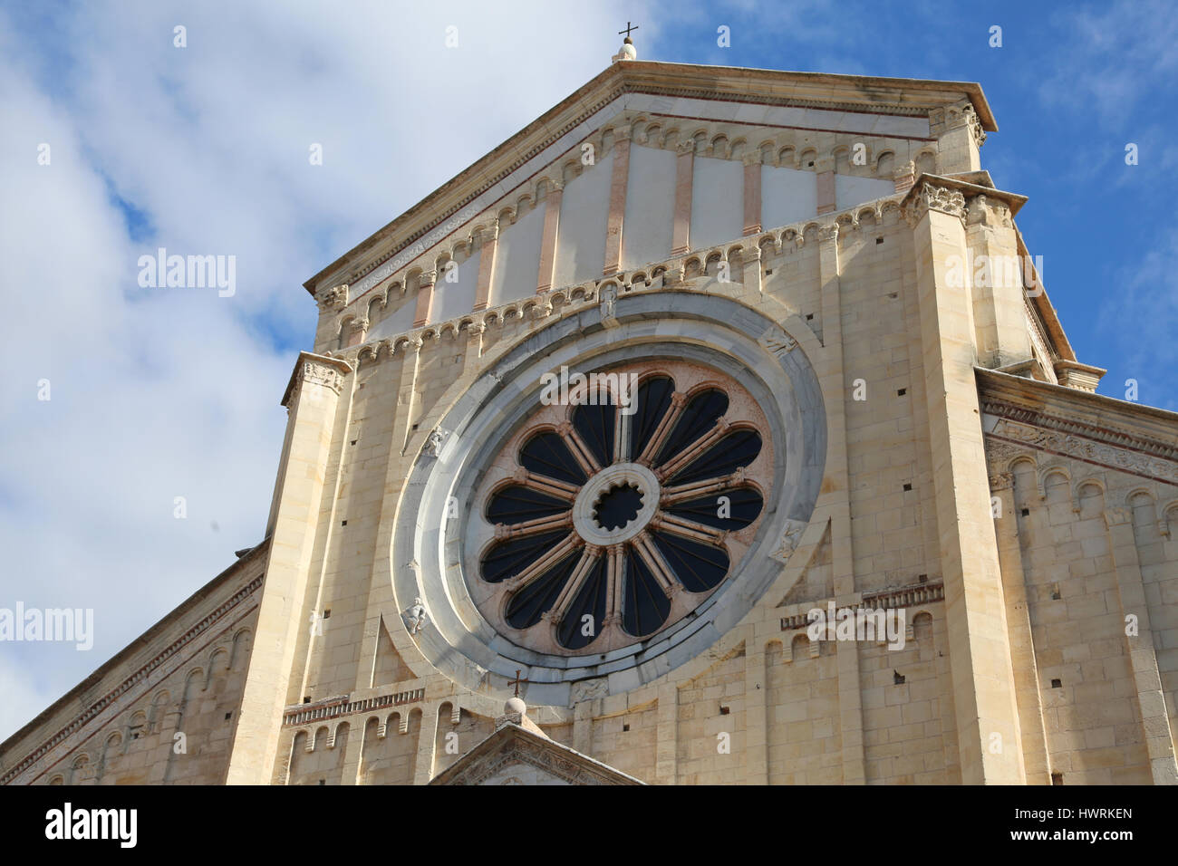 Rose window in the facade of the Basilica of San Zeno in Verona in ...
