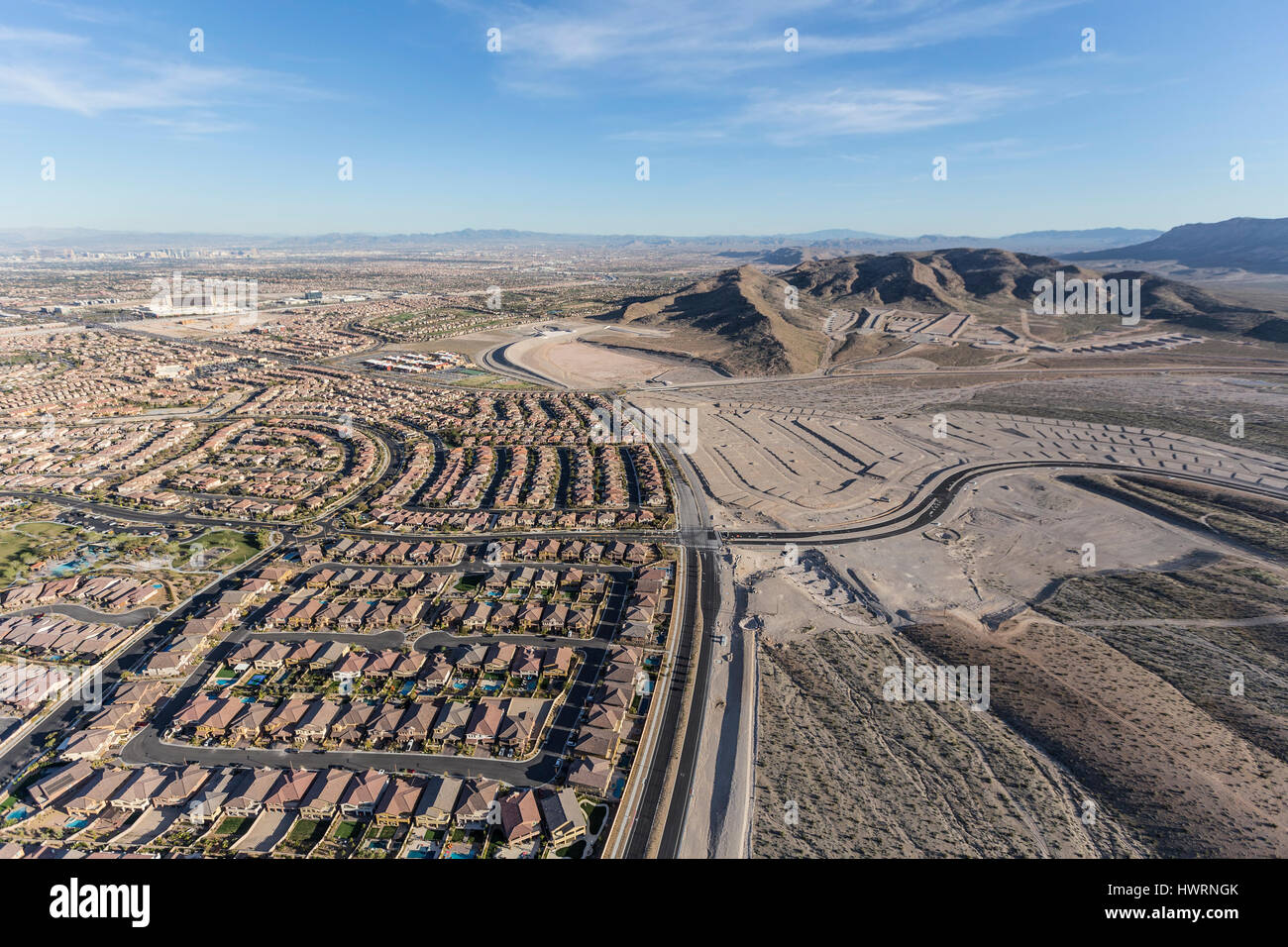 Aerial view of the expanding western edge of Las Vegas near Red Rock ...